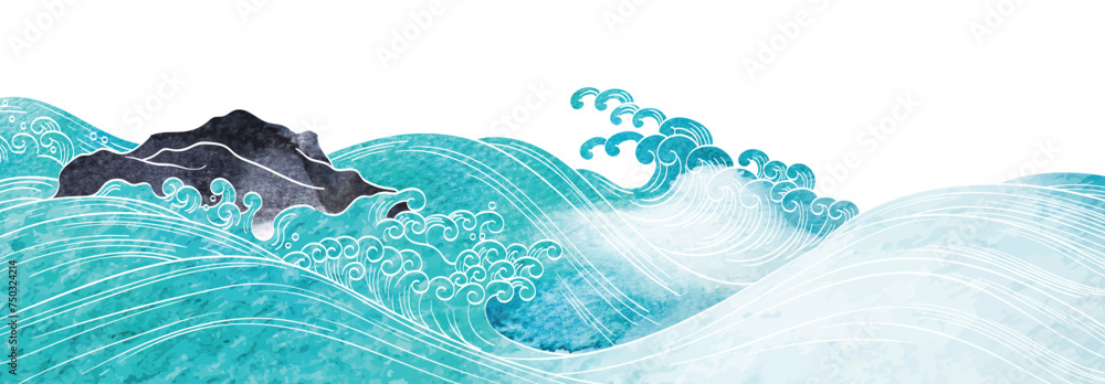 Japanese background with blue watercolor texture painting element ...