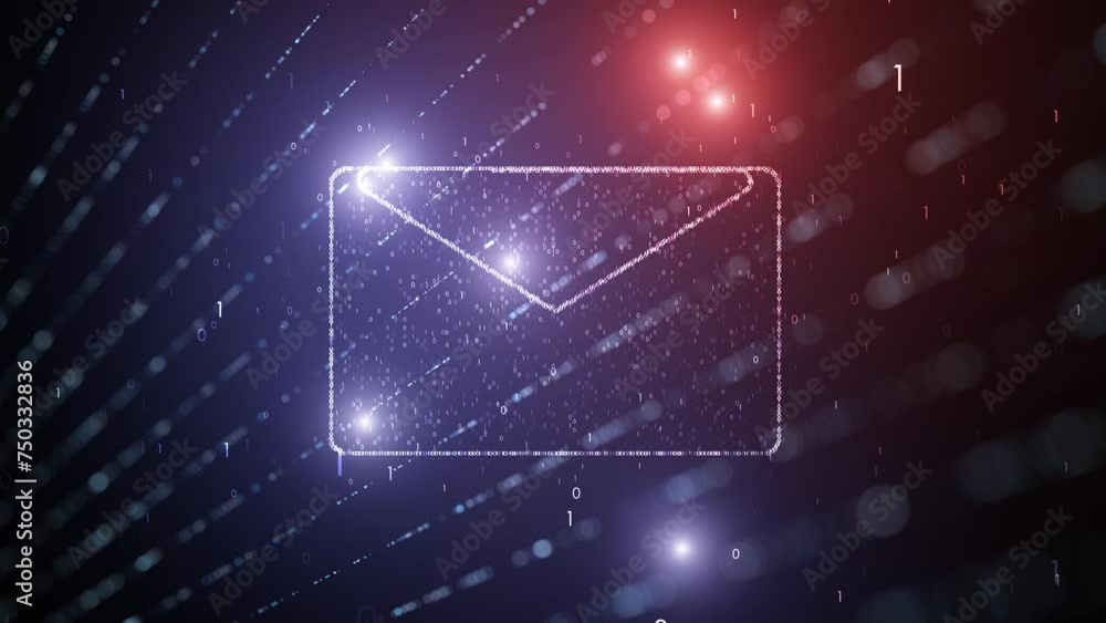 Digital email icon with binary numbers data and red blue glowing ...
