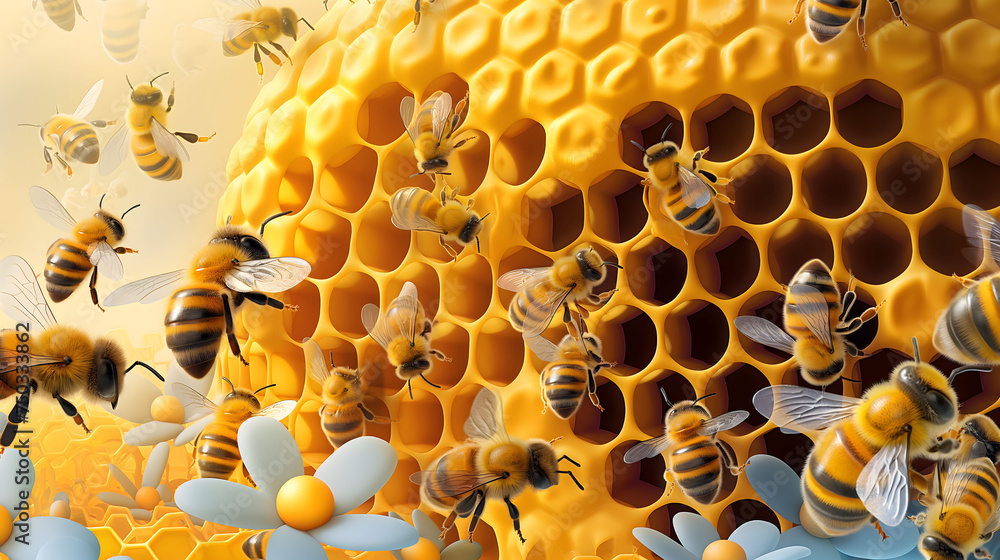Cross-sectional illustration of a beehive. showing the honeycomb ...
