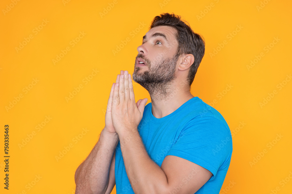 Man Praying Isolated Portrait Of Male Pray Guy Thinking Intensely