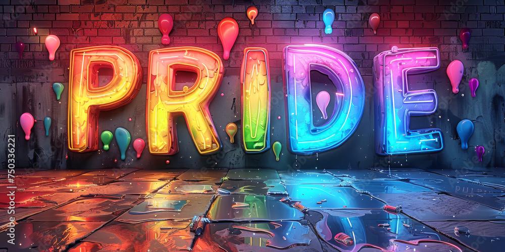 Neon PRIDE Sign With Heart Balloons. Neon-lit PRIDE sign embellished ...