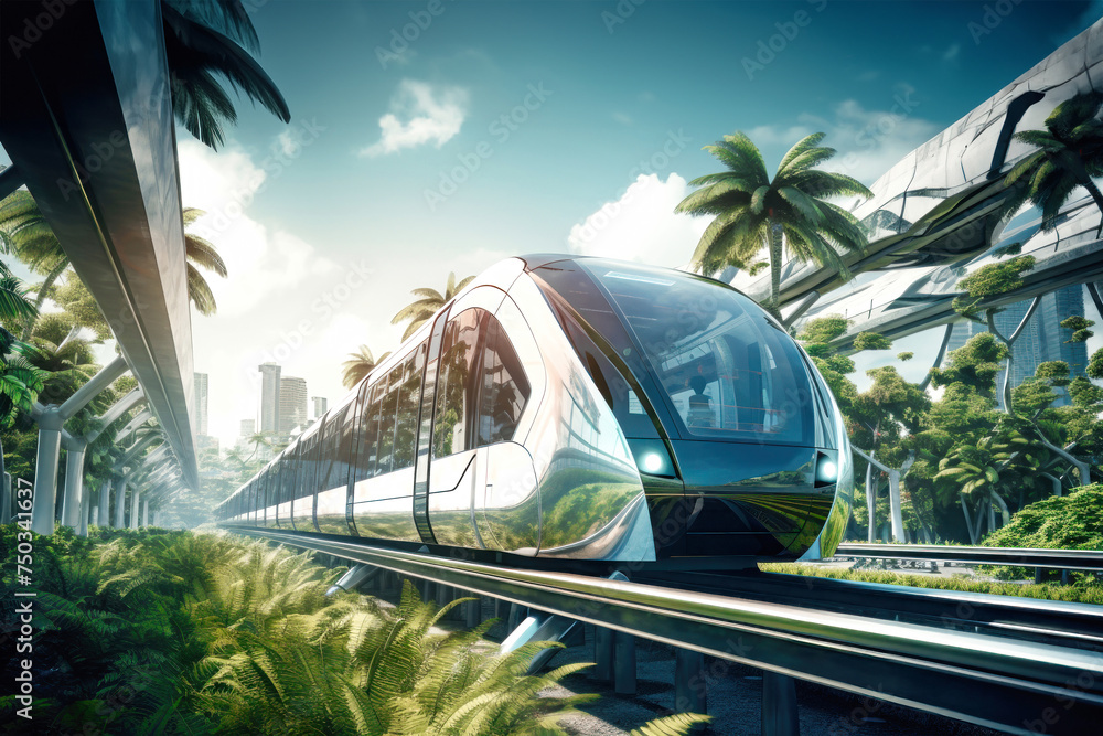 An impressive image of a magnetic levitation train illustrating the ...