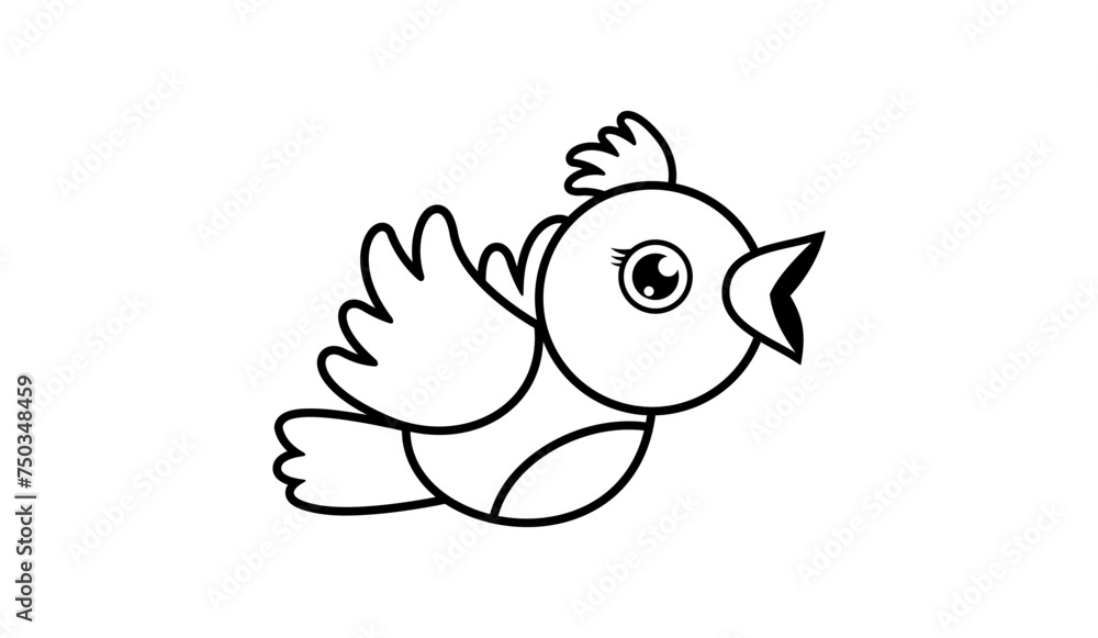 Flying birds coloring page. Cute cartoon bird line design for learning ...