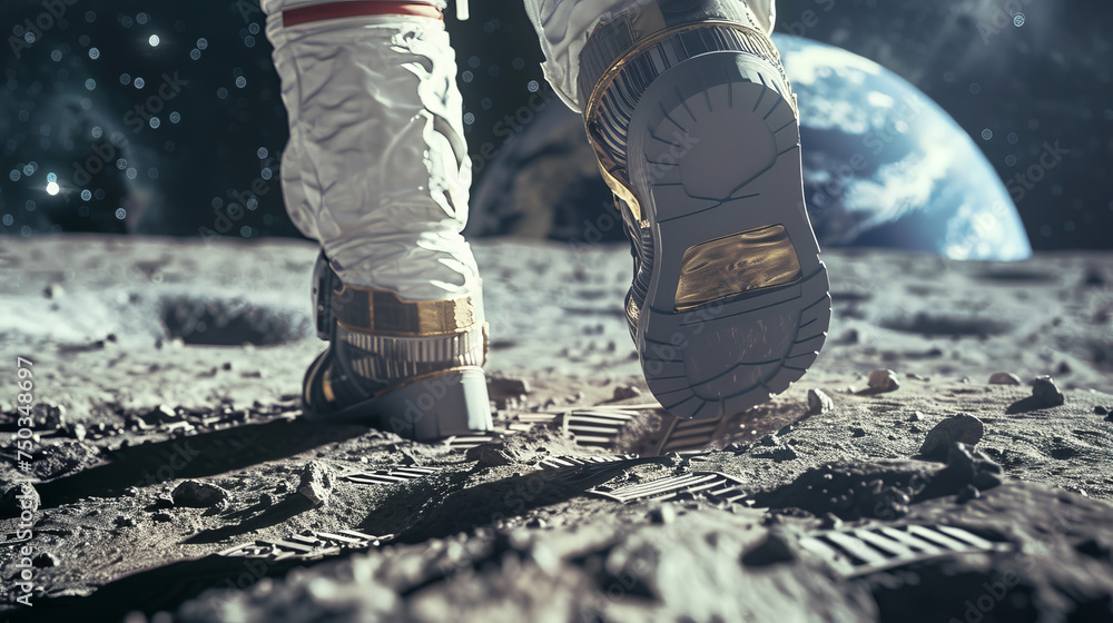Space conquest and back to the moon race concept image with an ...
