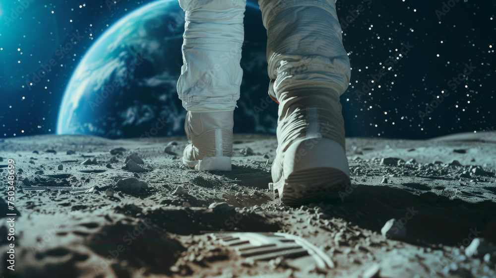 Space conquest and back to the moon race concept image with an ...