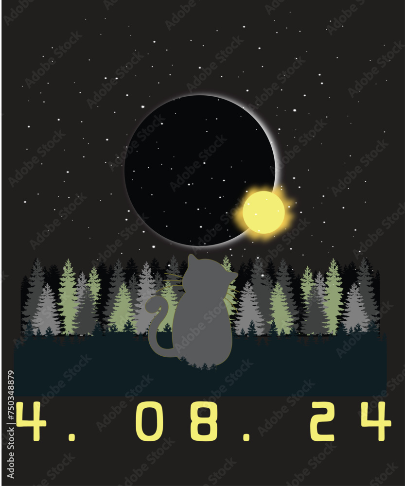 Funny cat watching Total Solar Eclipse 2024 T-Shirt design vector ...