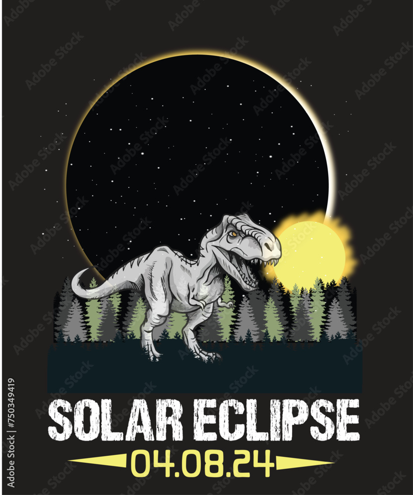 T-rex Solar Eclipse 2024 Ohio T-Shirt design vector, Solar Eclipse 2024 ...