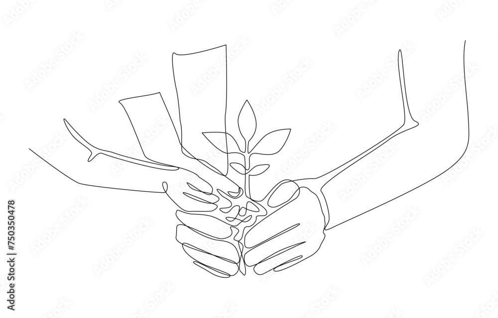 Continuous one line drawing of adult hands and child hands holding ...