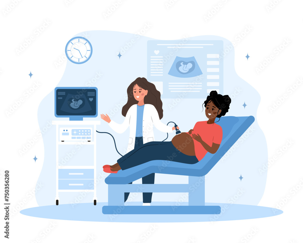 Ultrasound pregnancy screening concept. Female doctor doing fetus ...