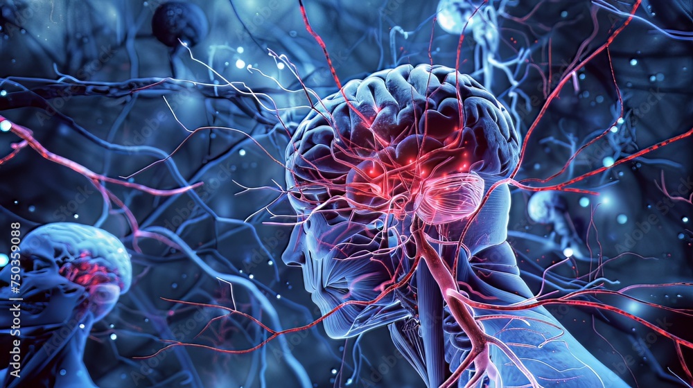 3D illustration of human brain nerve tracts based on magnetic resonance ...