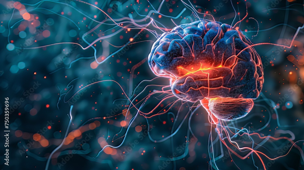 3D illustration of human brain nerve tracts based on magnetic resonance ...