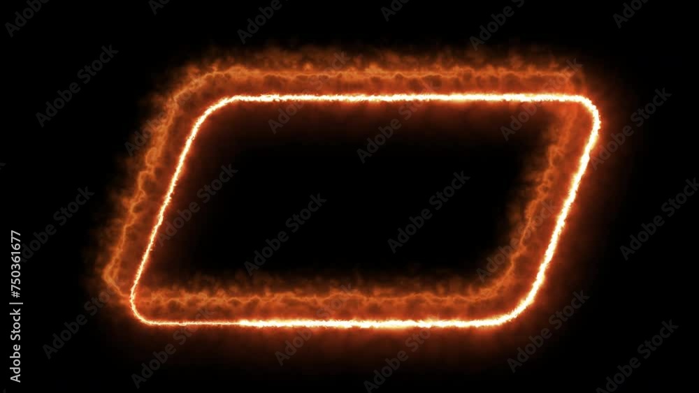 Seamless loop animated rectangle picture frame with fire and smoke ...