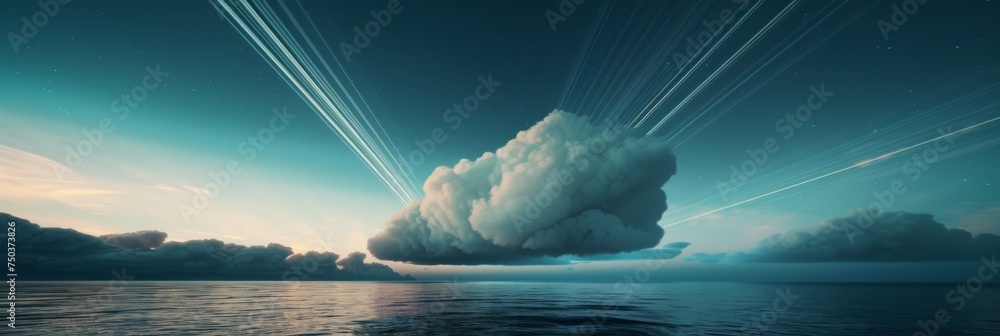 Dark Pastel Colored Scene Sloud Centered in Sky over a Calm Sea during ...