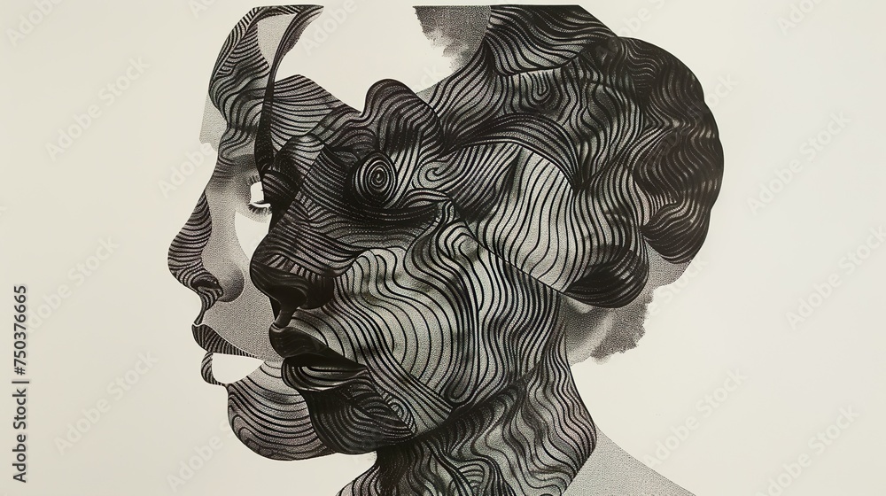 intricate pencil drawing of woman's face and mask as optical illusion ...