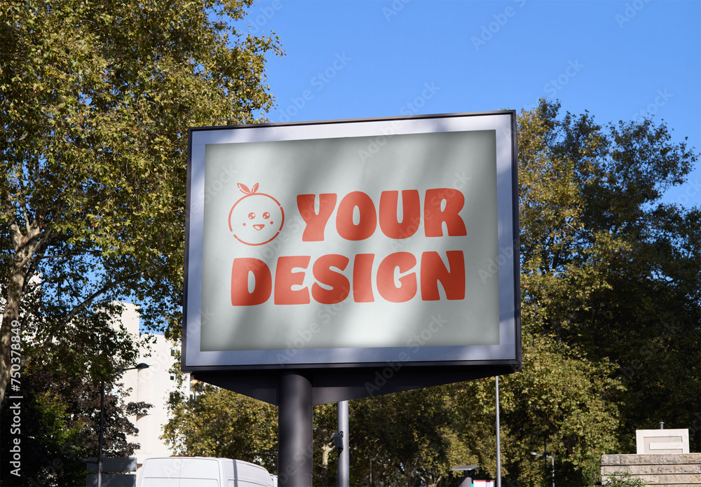 Mockup of horizontal customizable sign by trees Stock Template | Adobe ...