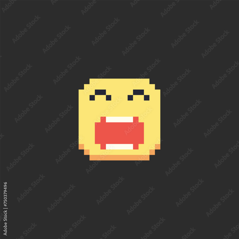 this is emoticon icon in pixel art with simple color and black ...
