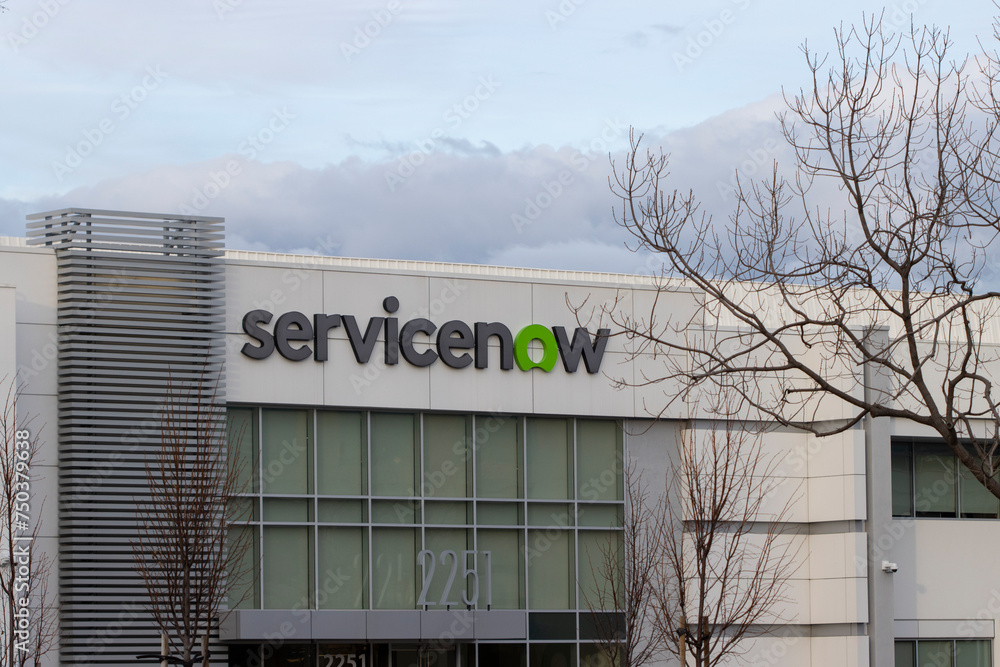 Santa Clara, CA, USA - Feb 21, 2024: ServiceNow sign is seen at its ...