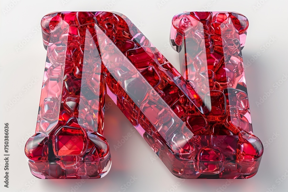 alphabet RED COLOR single glowing N in isolated white background Stock ...
