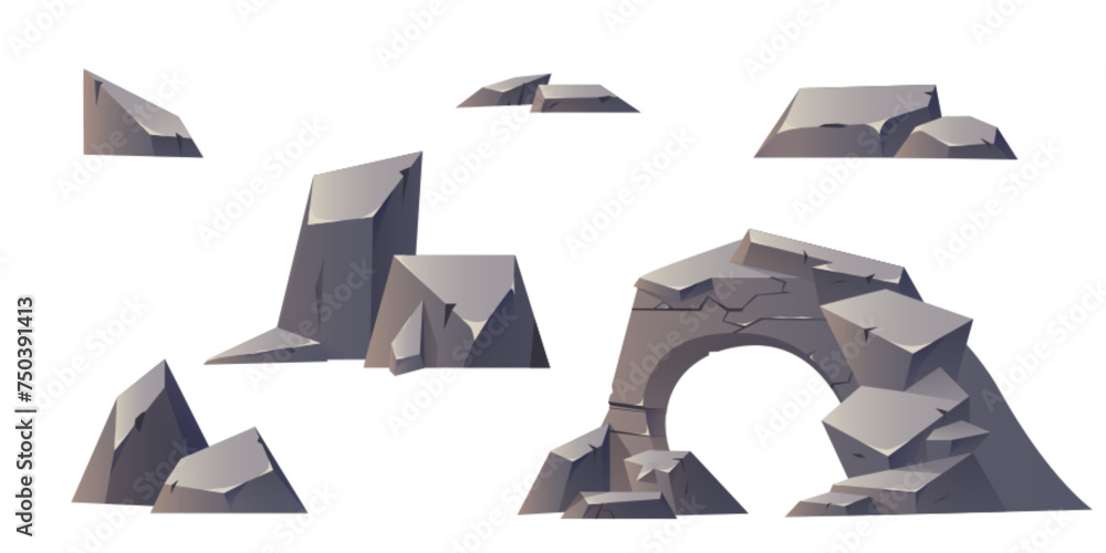 Rocky stones set isolated on white background. Vector cartoon ...
