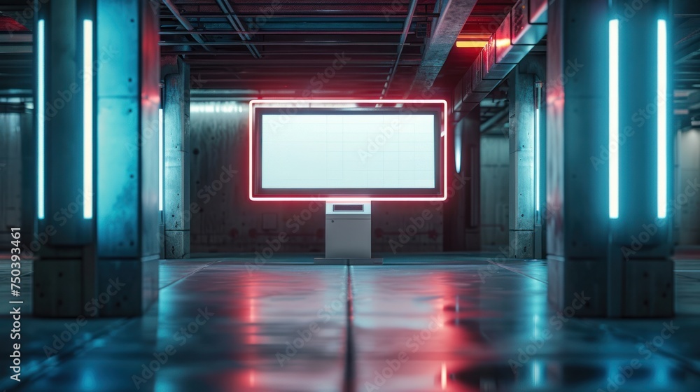 A future design of futuristic modern information signboard neon screens ...