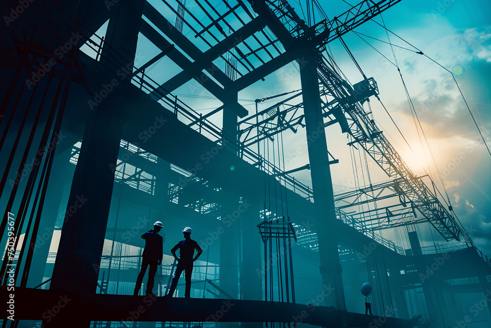 workers on construction site, engineering construction infrastructure ...