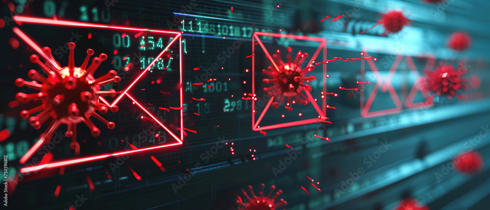 Concept for an email inbox with messages marked as malware and virus ...