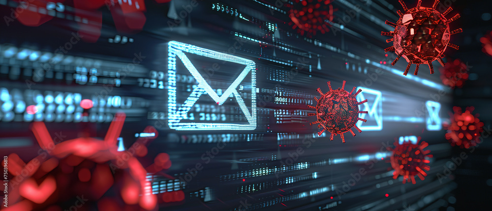 Concept for an email inbox with messages marked as malware and virus ...