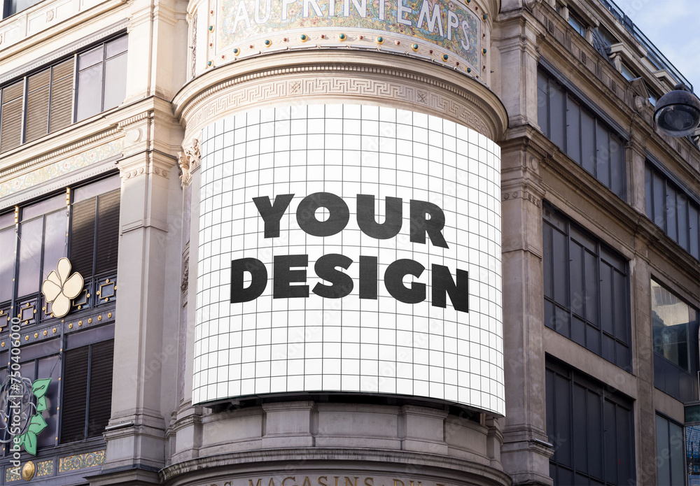 Mockup of customizable large billboard on curved building Stock ...
