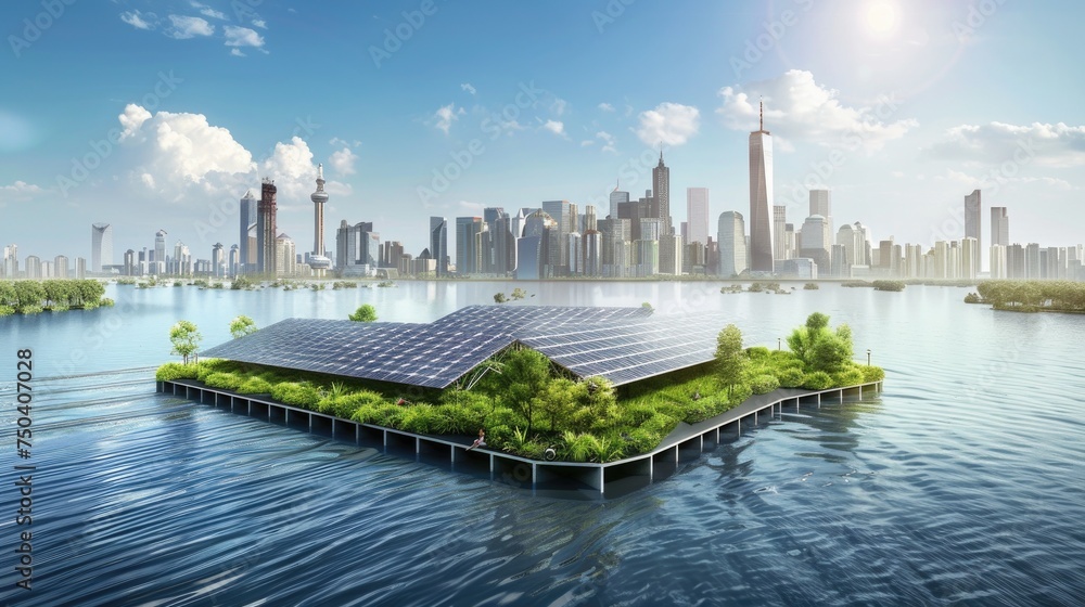 Foto de Solar Eco-Island City View. A sustainable solar-panel island ...