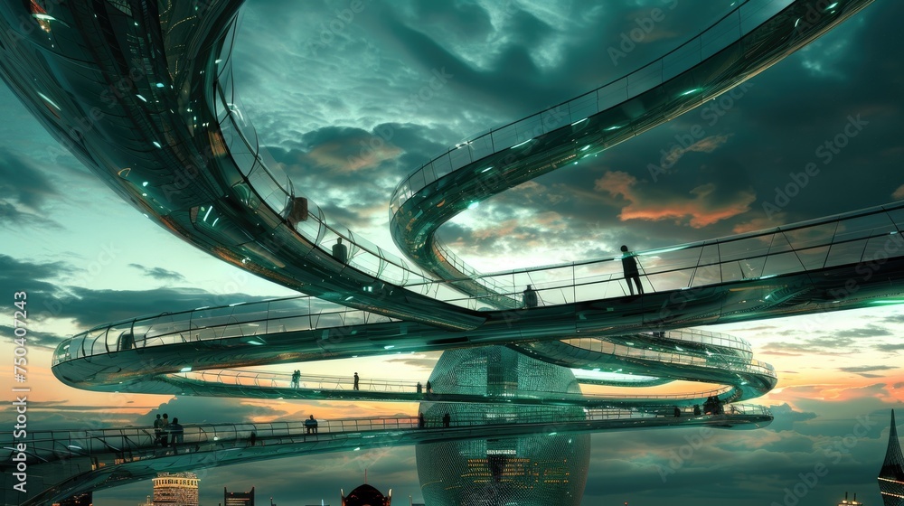 Magnificent sky bridges connecting different components of the floating ...
