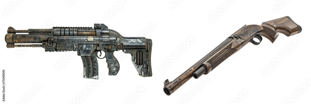 uturistic Blaster and Antique Shotgun Isolated on White, Sci-Fi and ...