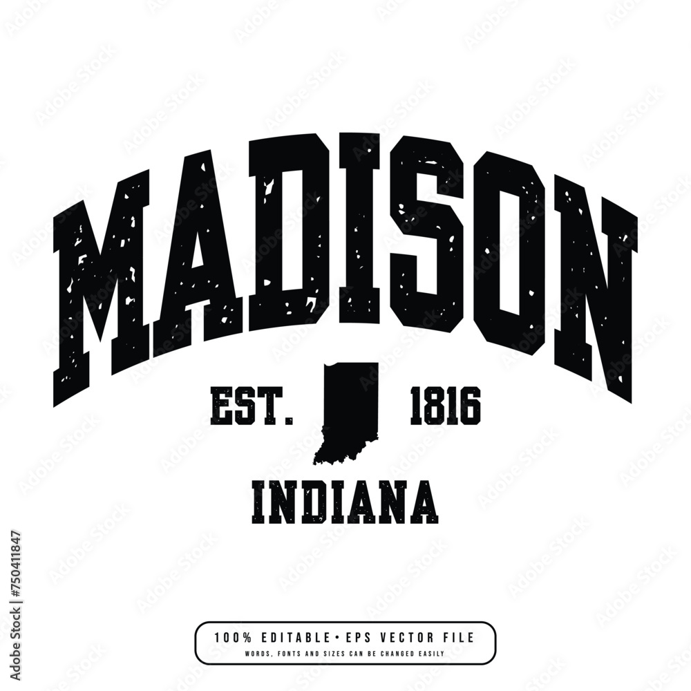 Madison text effect vector. Editable college t-shirt design printable ...