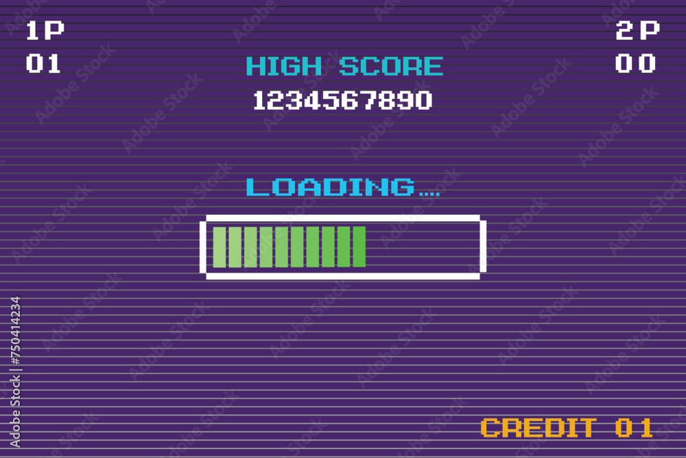 Pixel 8-bit Loading bar with glitch effect. retro game. for game assets in vector illustrations ...