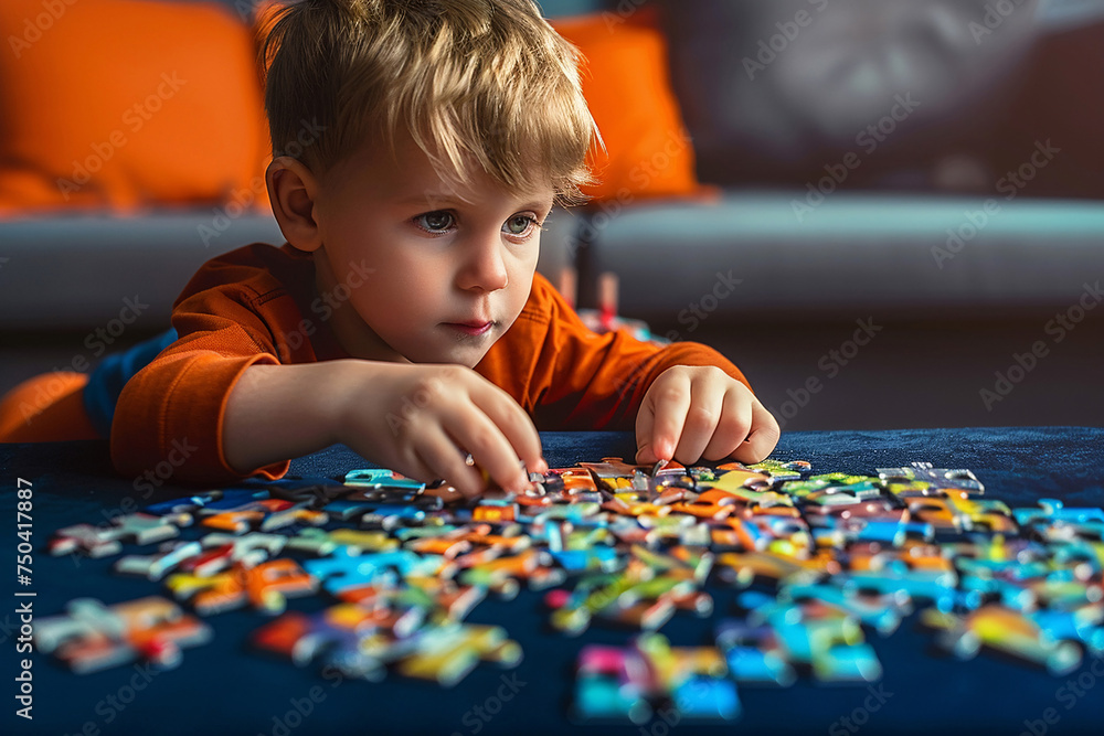 child playing with puzzle pieces, child playing with blocks, Little boy ...