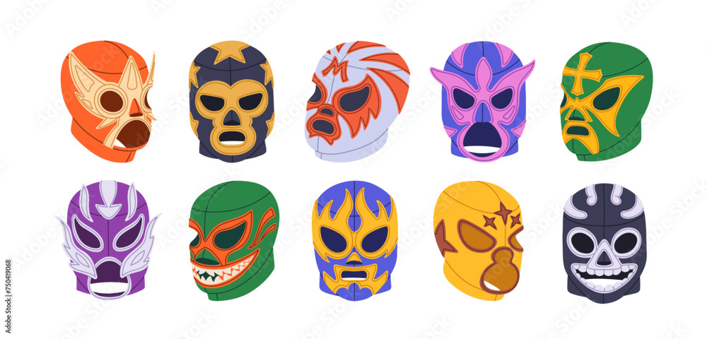 Mexican luchador masks set. Mexico wearing for lucha libre wrestling ...