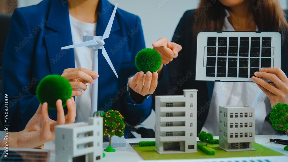 Sustainable business meetings at desks, green energy concepts. People ...