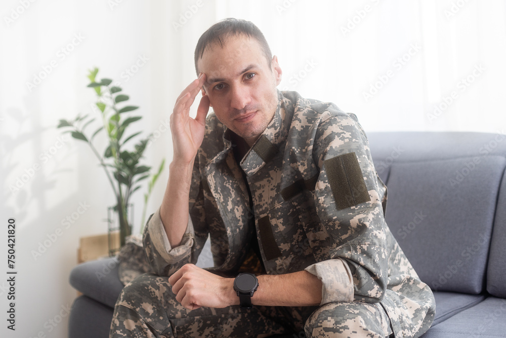 Poster Portrait of calm serious Caucasian military man wearing ...