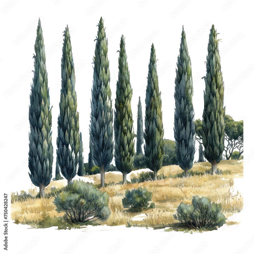 watercolor cypress tree isolated on transparent background Stock Photo ...
