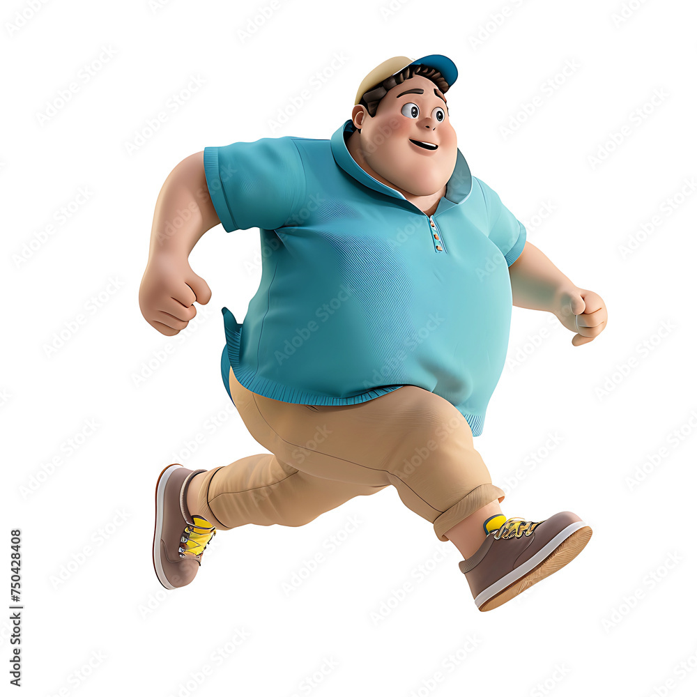 Cartoon character of fat kid happily jogging on PNG transparent ...