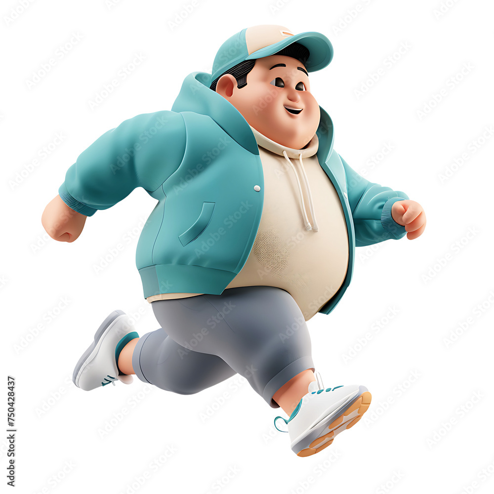 Cartoon character of fat kid happily jogging on PNG transparent ...