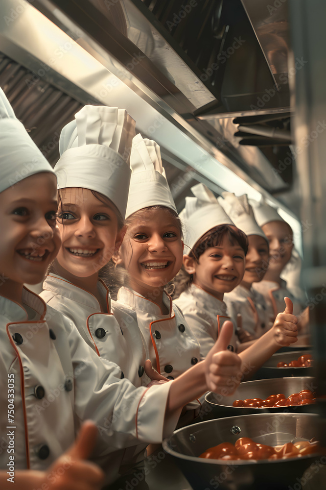 Group of children doing their dream job as Chief Cooks in the kitchen ...