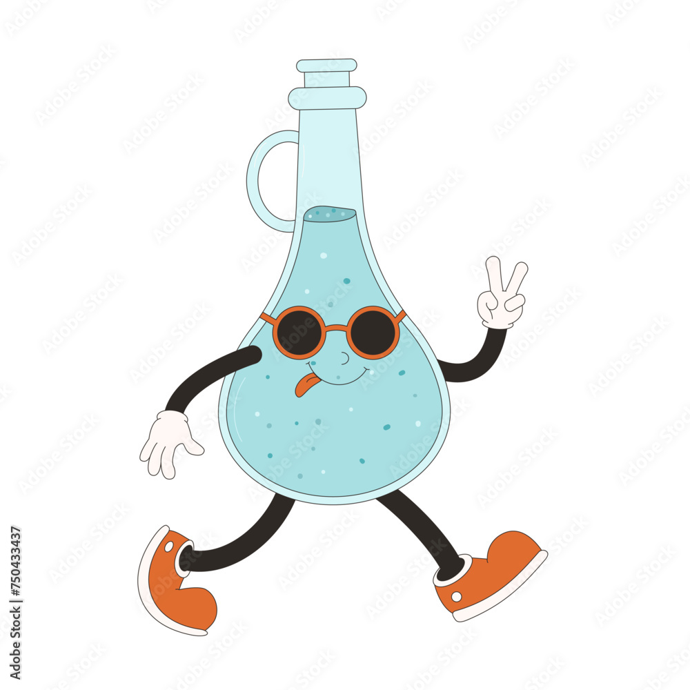 Jug of water groovy character in sunglasses. Drink rubber hose ...