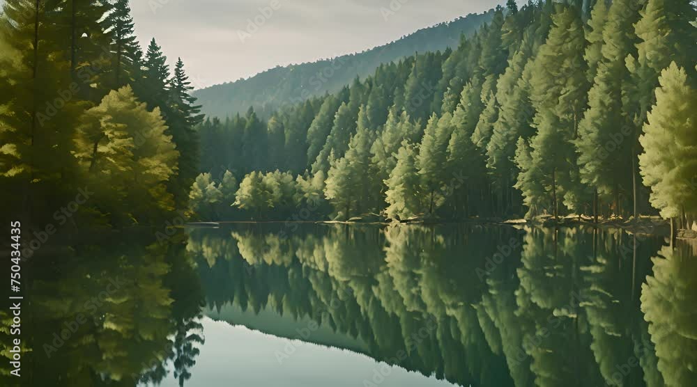 Abstract animation of the reflection of a forest in a river. Silence ...