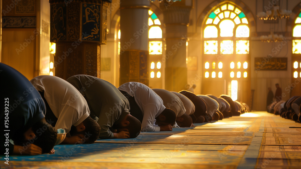 Faith under the Crescent: Devout Prayers during Ramadan Stock Photo ...