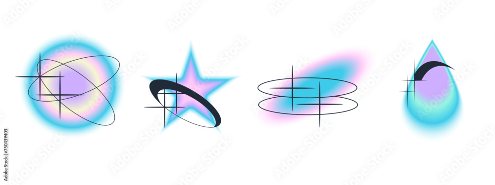 Gradient Y2k shape blur set. Flower, planet blurry aesthetic y2k ...