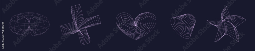 Y2k grid set element. Abstract shape y2k geometric surreal. Minimal ...