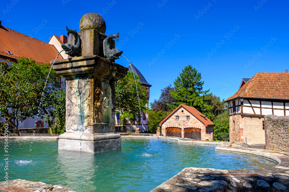 Germany, Hesse, Tann, Historic fountain at Schloss Tann castle Stock ...