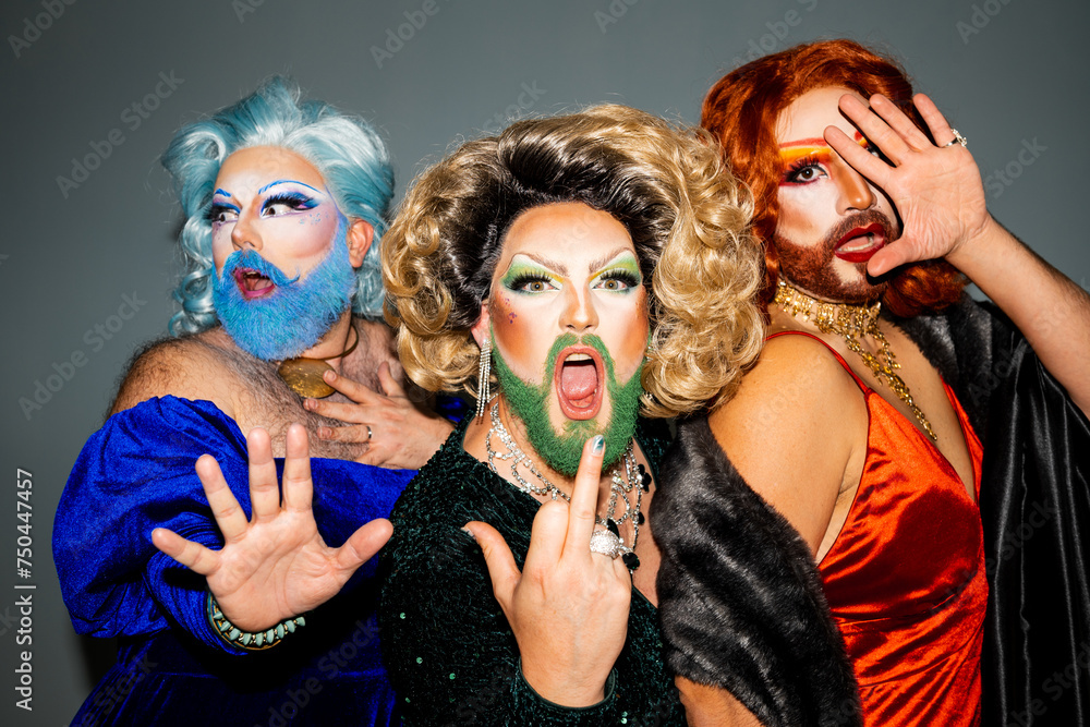 Standing drag queens showing open palms and fingers Stock Photo | Adobe ...