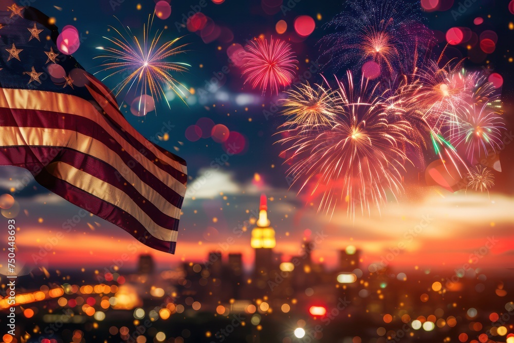 Fourth of july fireworks american flag in the city Memorial day graphic ...