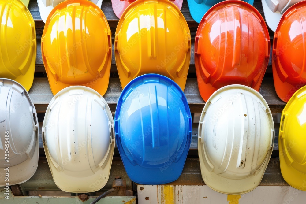 Multicolored Safety Construction Worker Hats. Teamwork of the ...